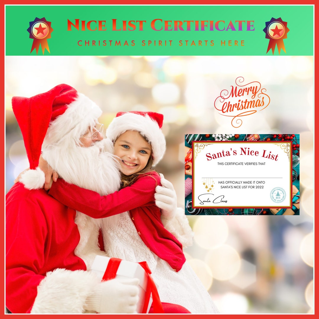 Santa's Nice List Certificate | Printable Christmas Gift (digital PDF ...