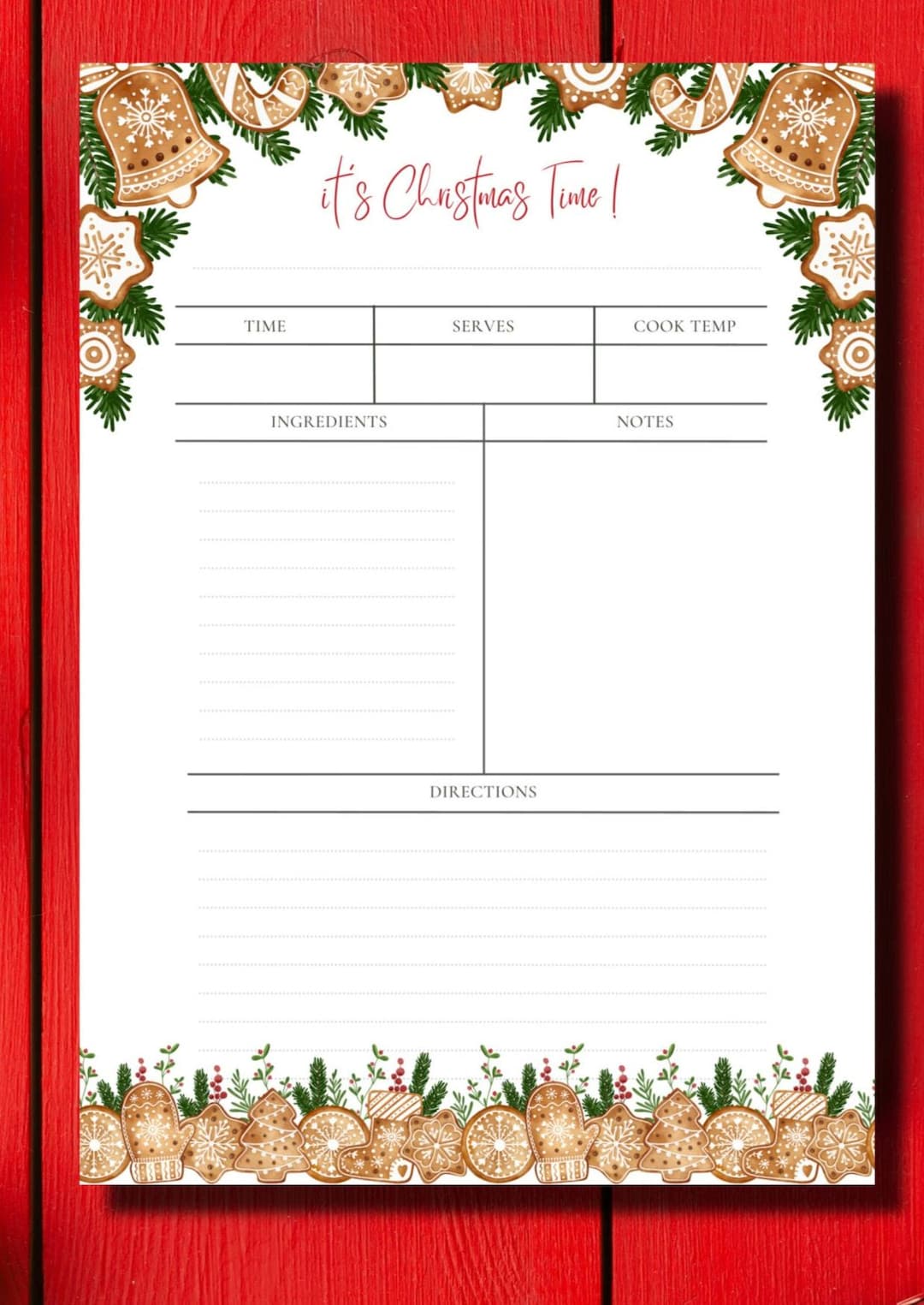 Christmas Recipe Template INSTANT DOWNLOAD Beautiful Designs No Editing ...