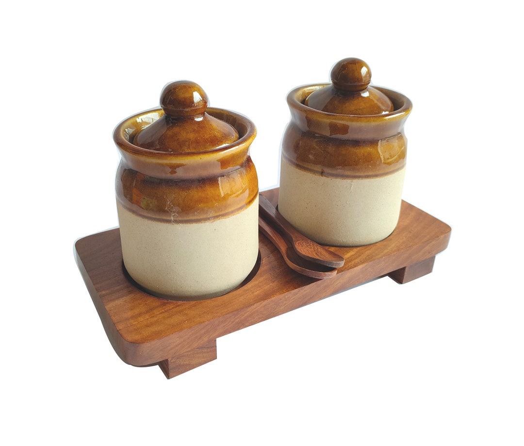 Rustic Handmade Ceramic Jar Salt Pepper Sugar & Pickle Storage for ...