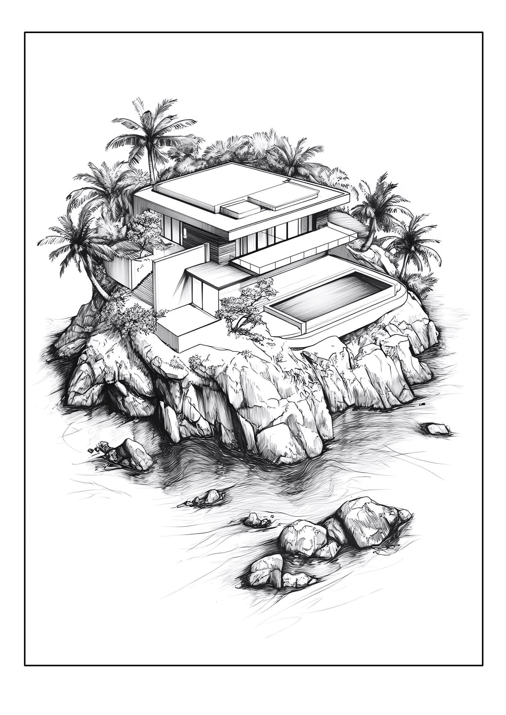 Dream Island Villas Coloring Pages – 30 Exotic Tropical Retreats for ...