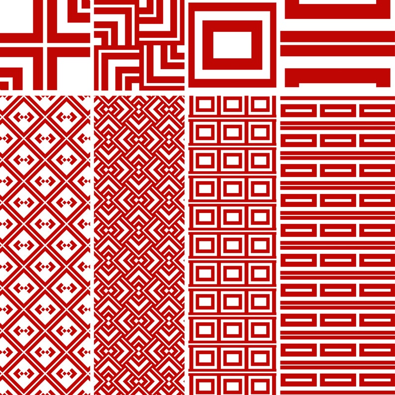 16 Digital Tiles and 16 Digital Papers With Geometric Patterns in Red ...