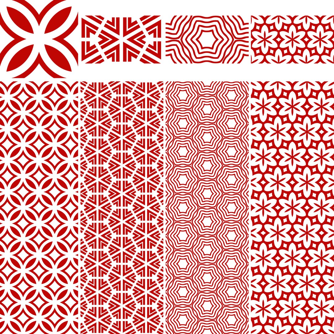 16 Digital Tiles and 16 Digital Papers With Geometric Patterns in Red ...