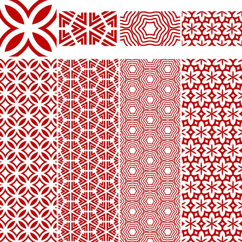 16 Digital Tiles and 16 Digital Papers With Geometric Patterns in Red ...