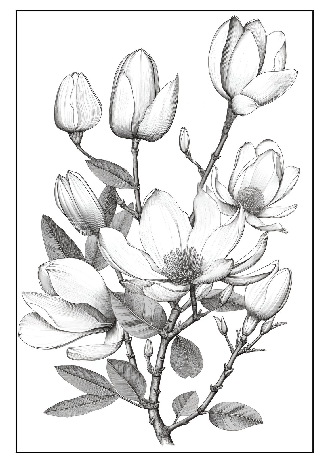 30 Printable Grayscale Coloring Pages With Flowers, for Kids and Adults ...