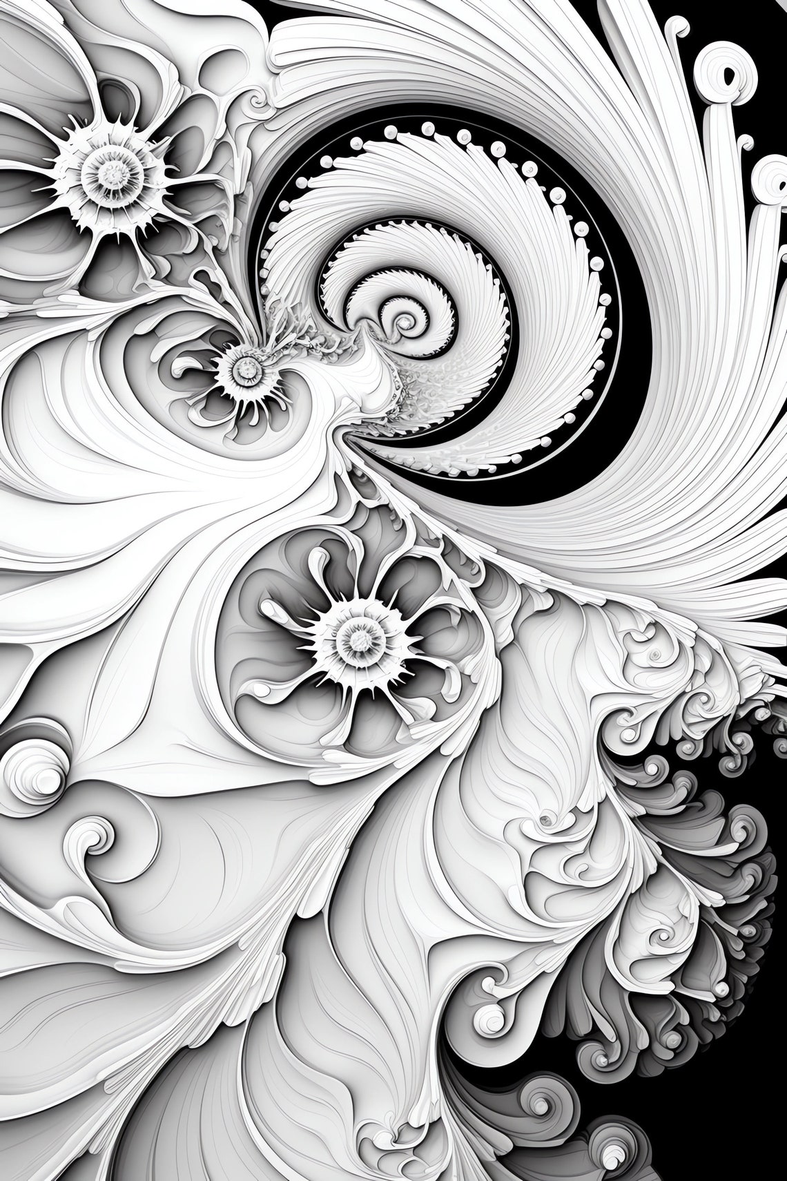 Set of 30 Coloring Pages With Beautiful Fractals, Endless Patterns and ...