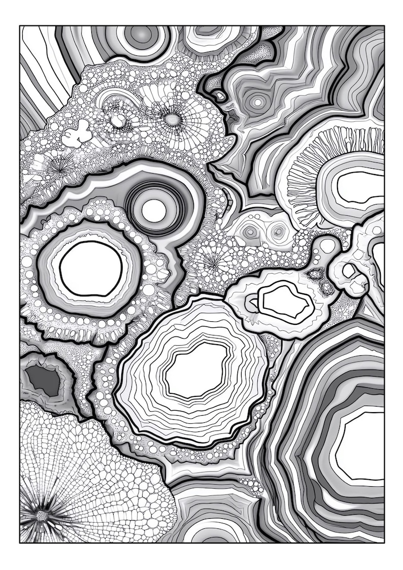 Set of 32 Printable Coloring Pages With Small Agate Stones in Section ...
