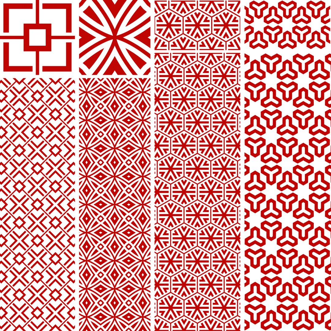 16 Digital Tiles and 16 Digital Papers With Geometric Patterns in Red ...