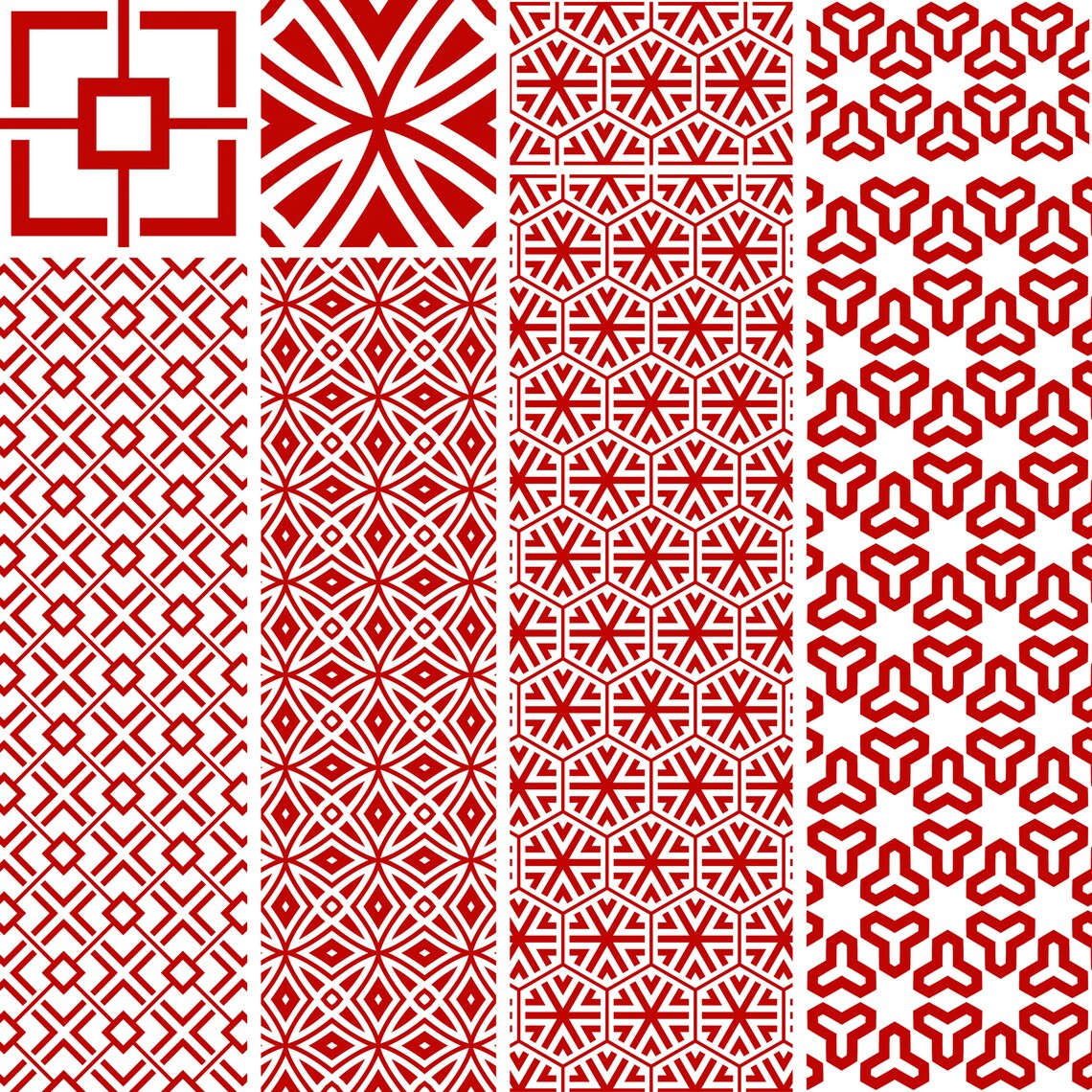 16 Digital Tiles and 16 Digital Papers With Geometric Patterns in Red ...