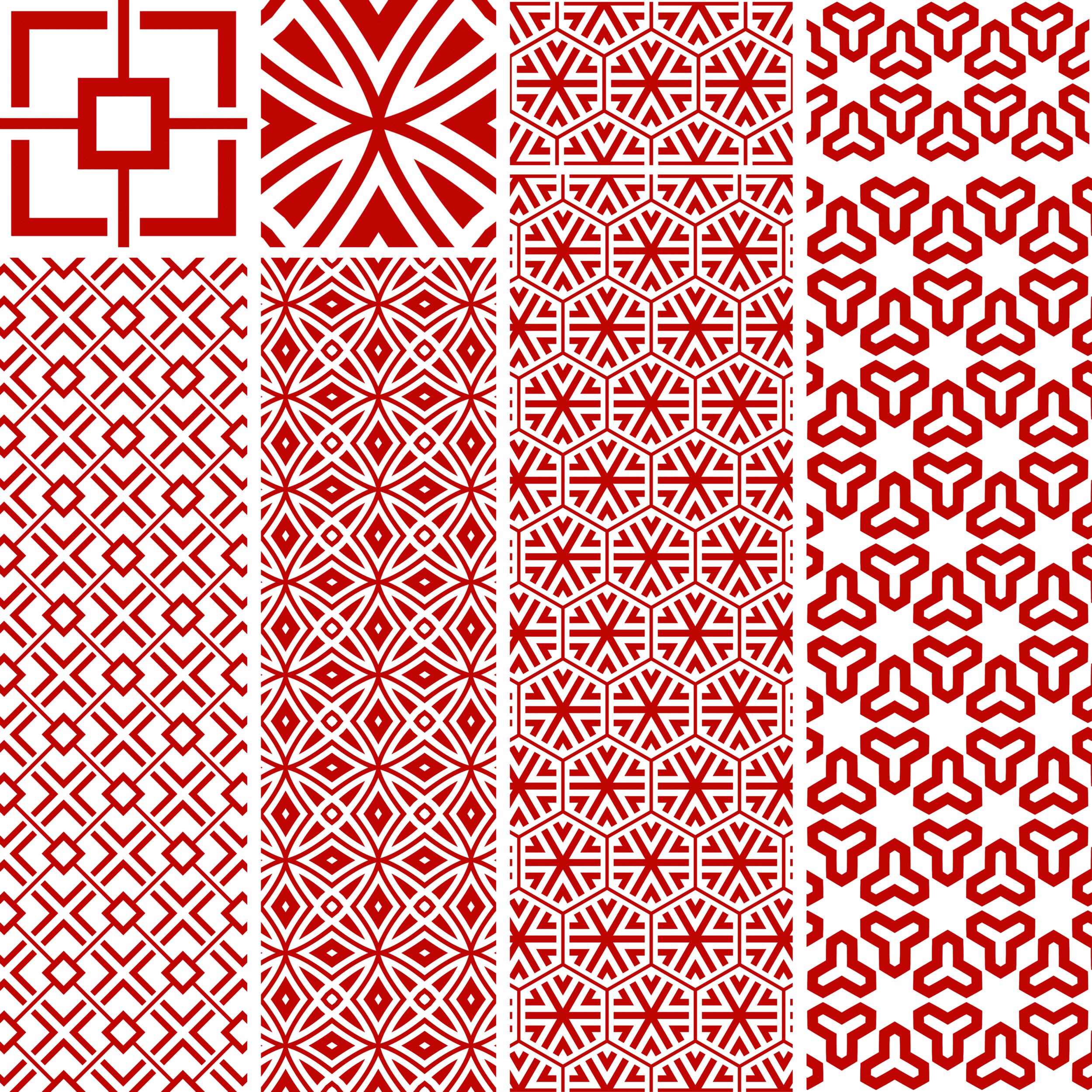16 Digital Tiles and 16 Digital Papers With Geometric Patterns in Red ...
