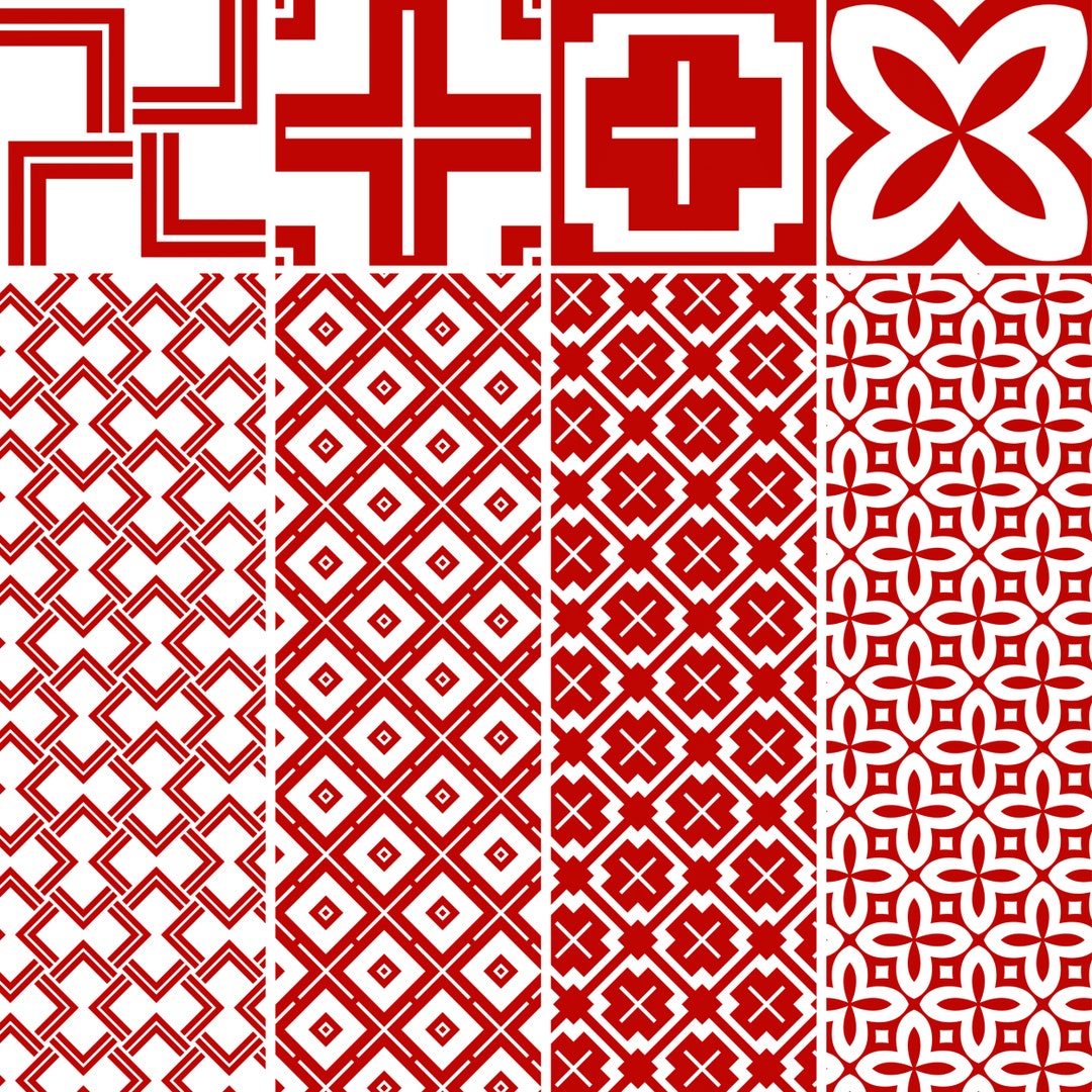 16 Digital Tiles and 16 Digital Papers With Geometric Patterns in Red ...