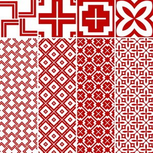 16 Digital Tiles and 16 Digital Papers With Geometric Patterns in Red ...