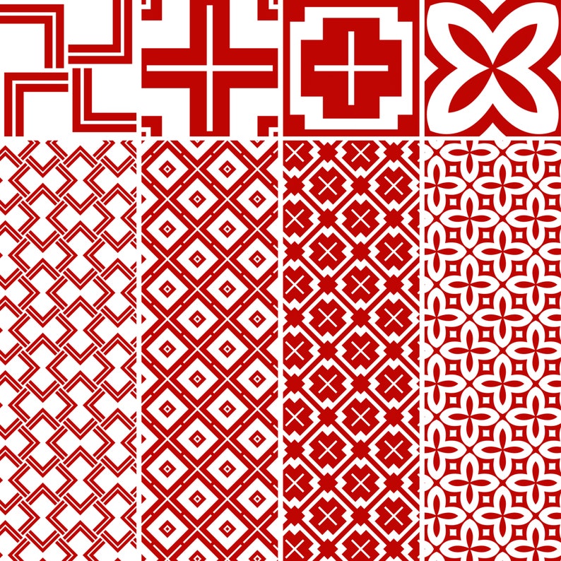 16 Digital Tiles and 16 Digital Papers With Geometric Patterns in Red ...
