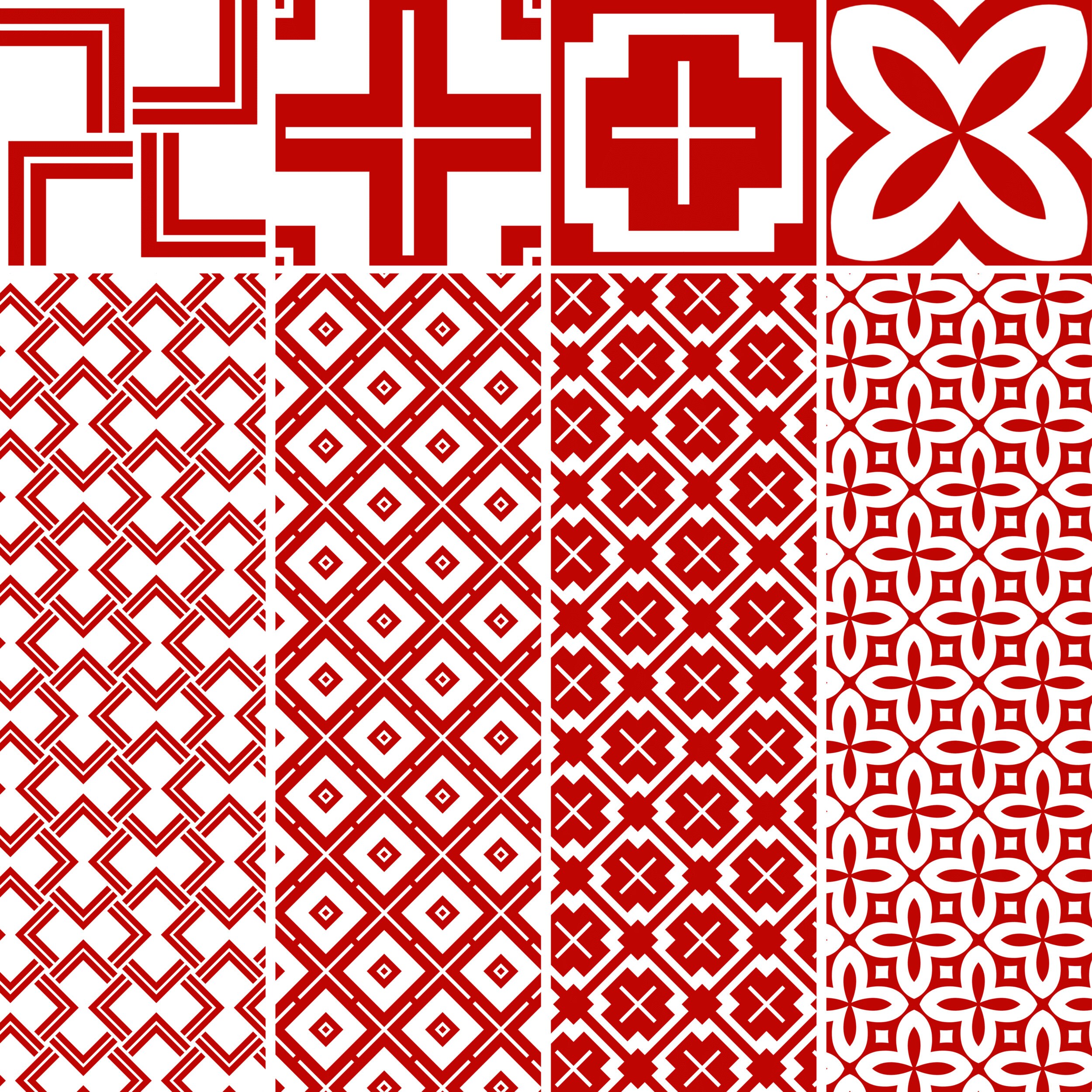 16 Digital Tiles and 16 Digital Papers With Geometric Patterns in Red ...