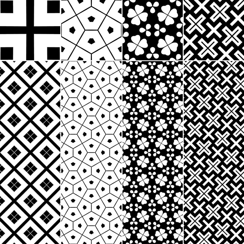 18 Digital Tiles and 18 Digital Papers With Geometric Patterns in Black ...