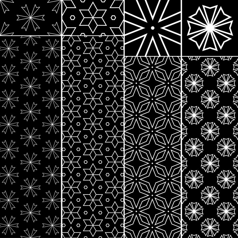 16 Digital Tiles and 16 Digital Papers With Geometric Patterns in Black ...