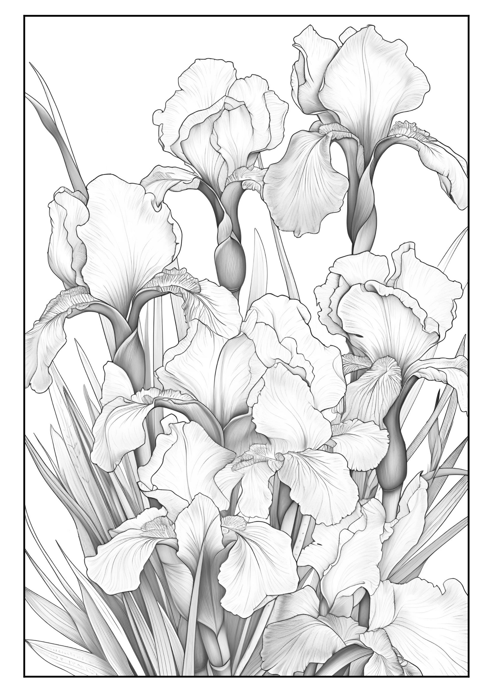 30 Printable Grayscale Coloring Pages With Flowers, for Kids and Adults ...