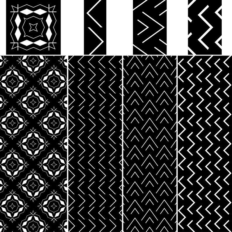 16 Digital Tiles and 16 Digital Papers With Geometric Patterns in Black ...
