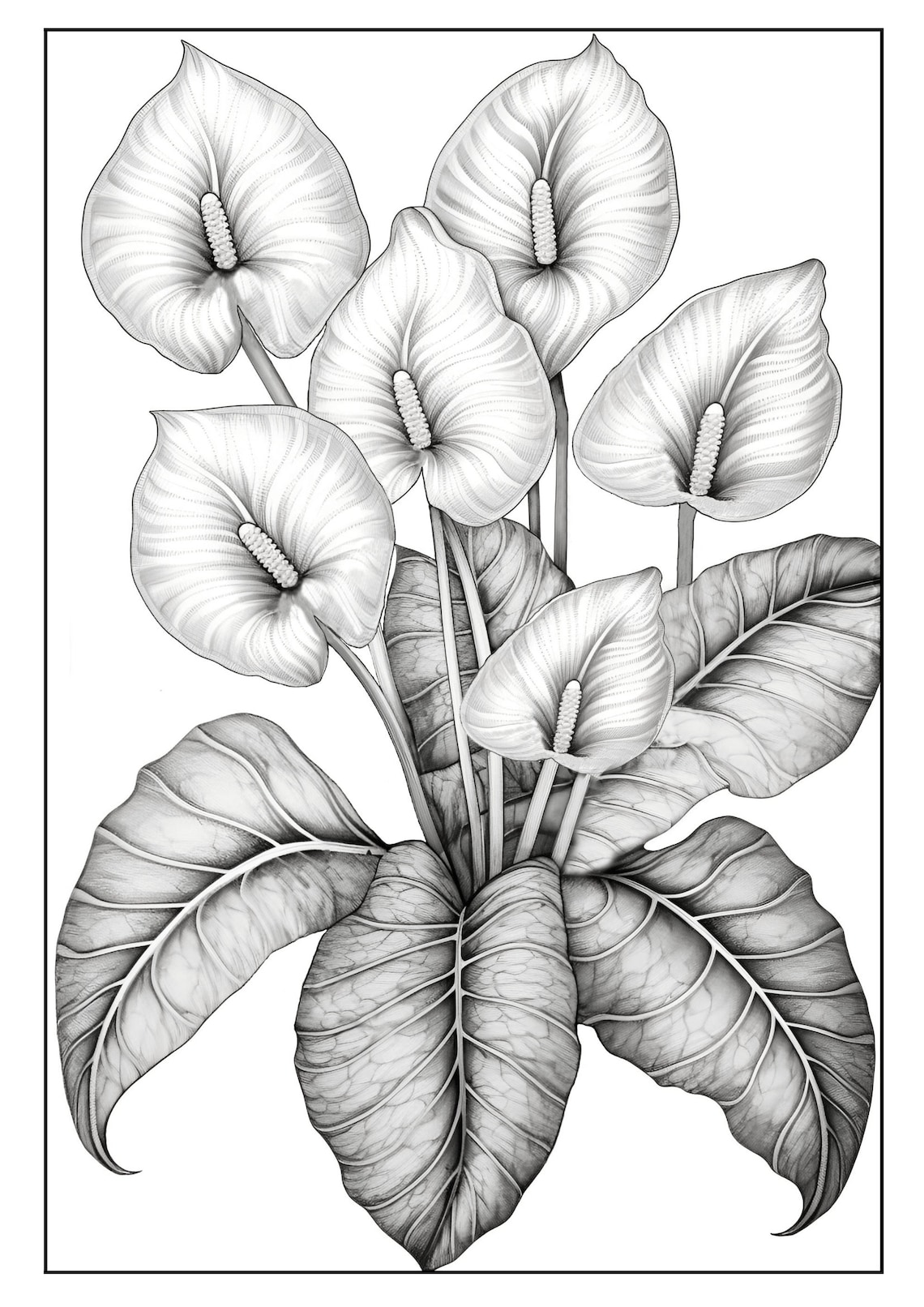30 Printable Grayscale Coloring Pages With Flowers, for Kids and Adults ...