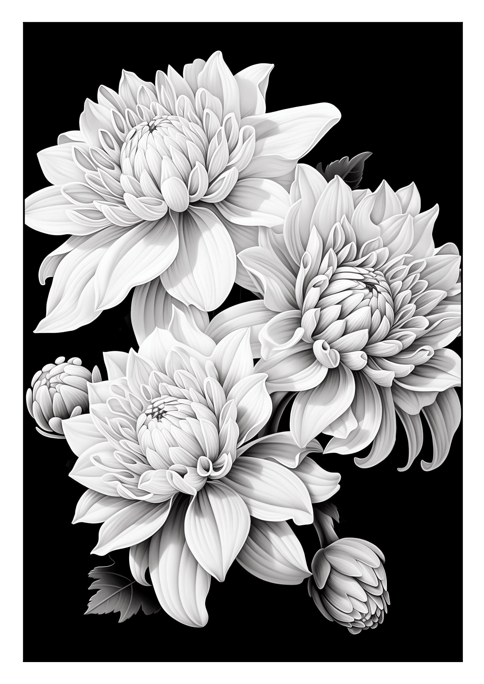 30 Printable Grayscale Coloring Pages With Flowers and Flower Bouquets ...
