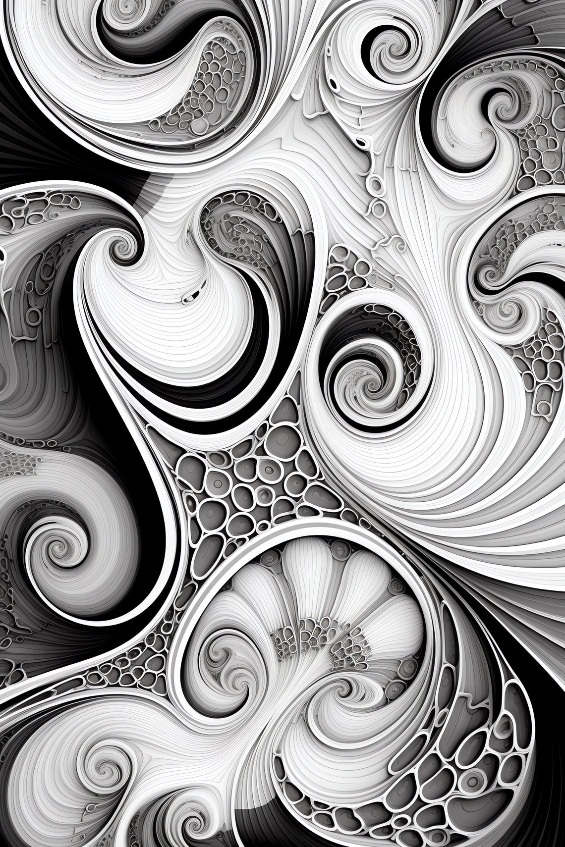 Set of 30 Coloring Pages With Beautiful Fractals, Endless Patterns and ...