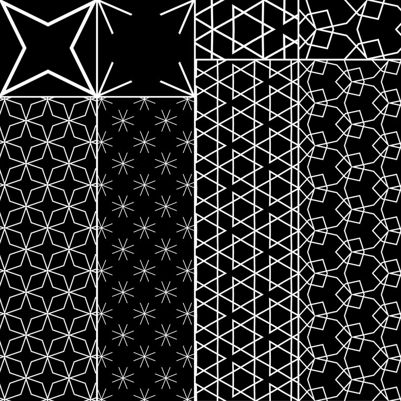 16 Digital Tiles and 16 Digital Papers With Geometric Patterns in Black ...