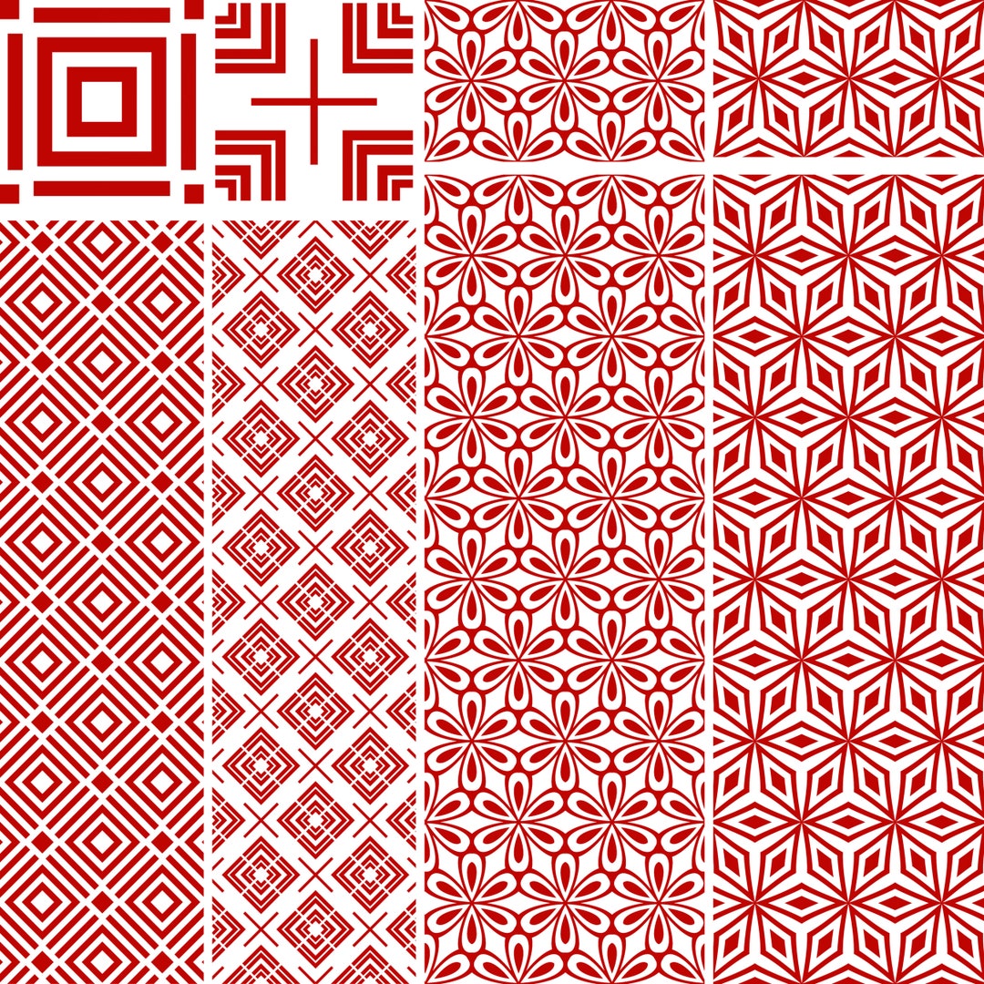 16 Digital Tiles and 16 Digital Papers With Geometric Patterns in Red ...