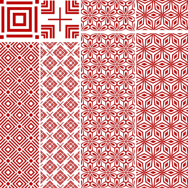 16 Digital Tiles and 16 Digital Papers With Geometric Patterns in Red ...