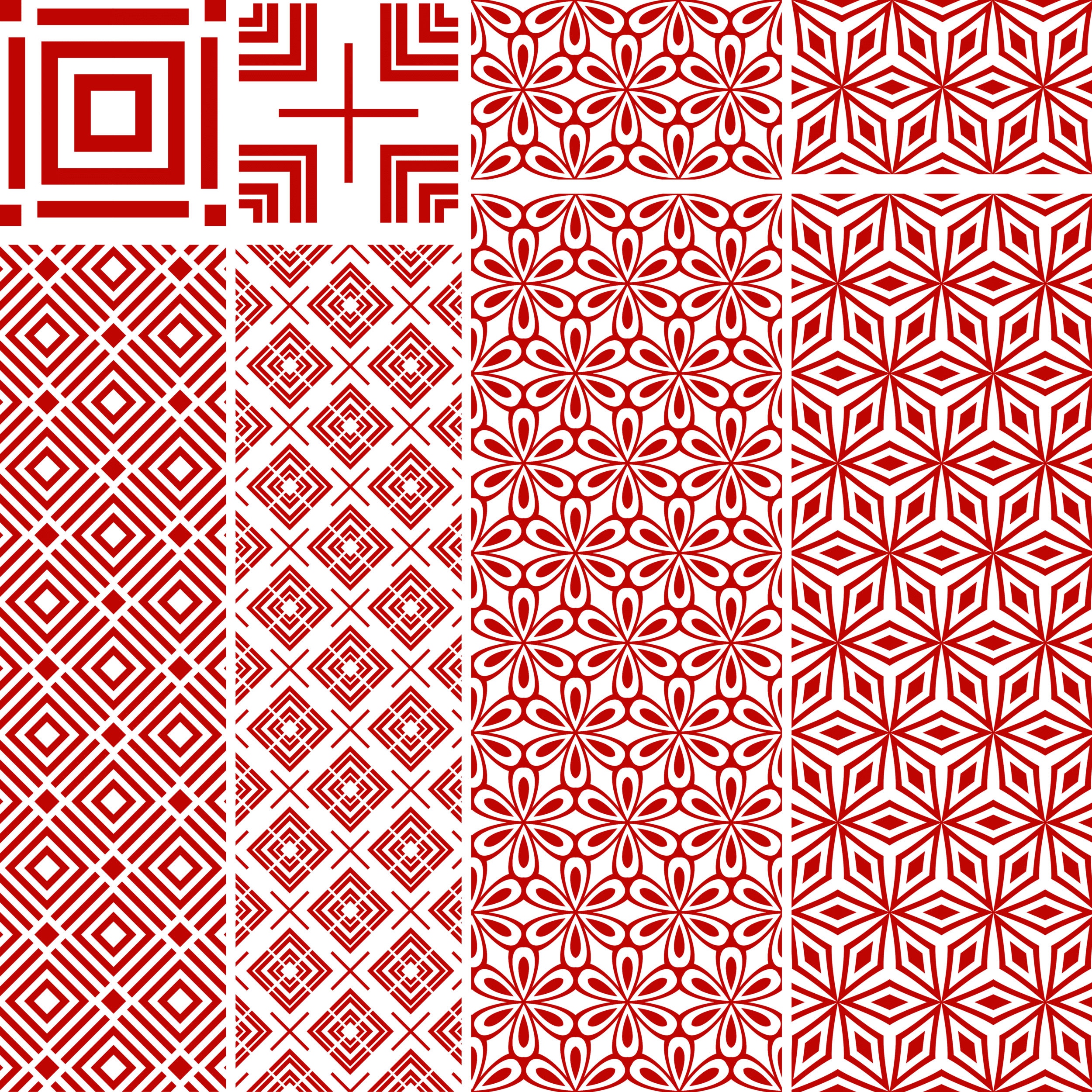 16 Digital Tiles and 16 Digital Papers With Geometric Patterns in Red ...