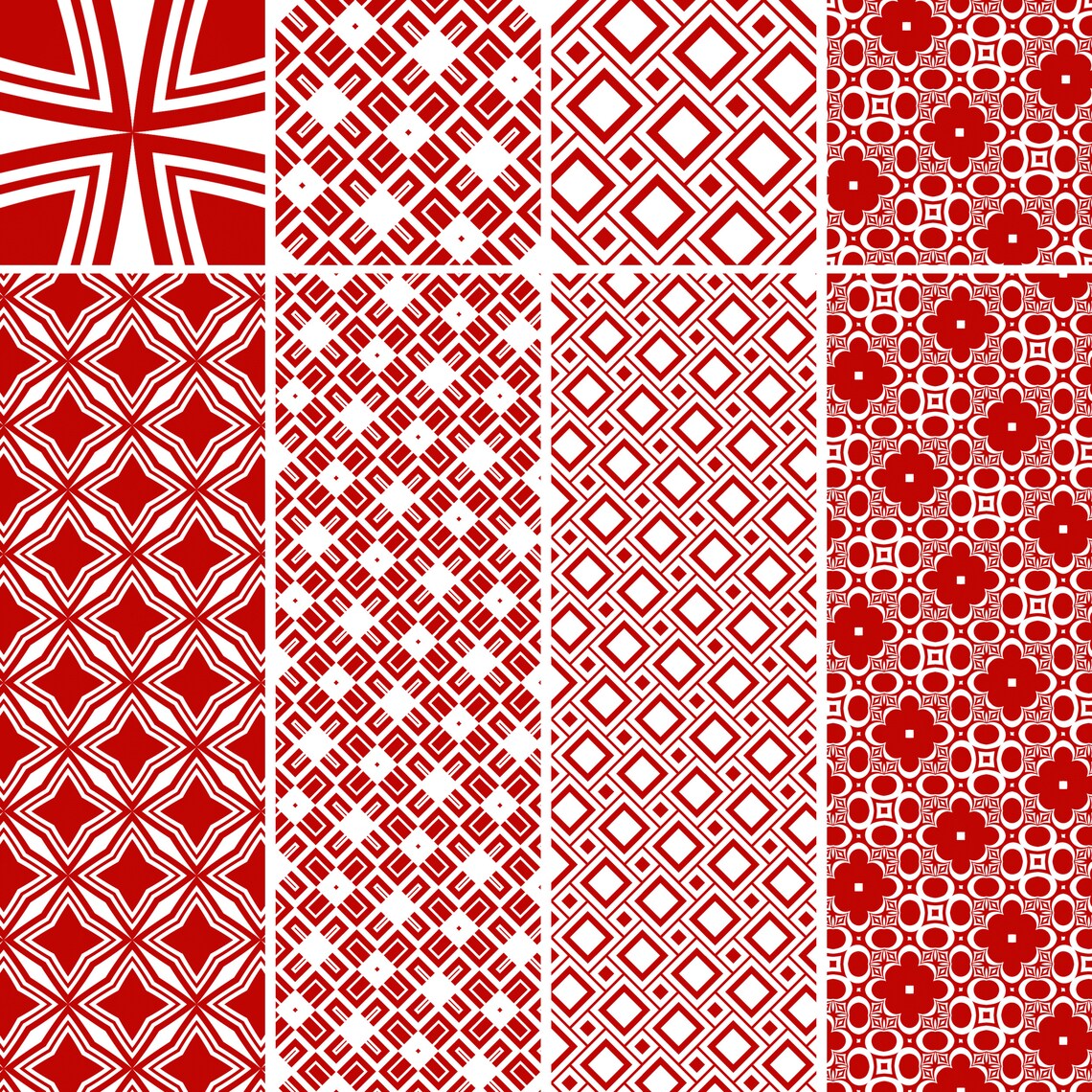 16 Digital Tiles and 16 Digital Papers With Geometric Patterns in Red ...