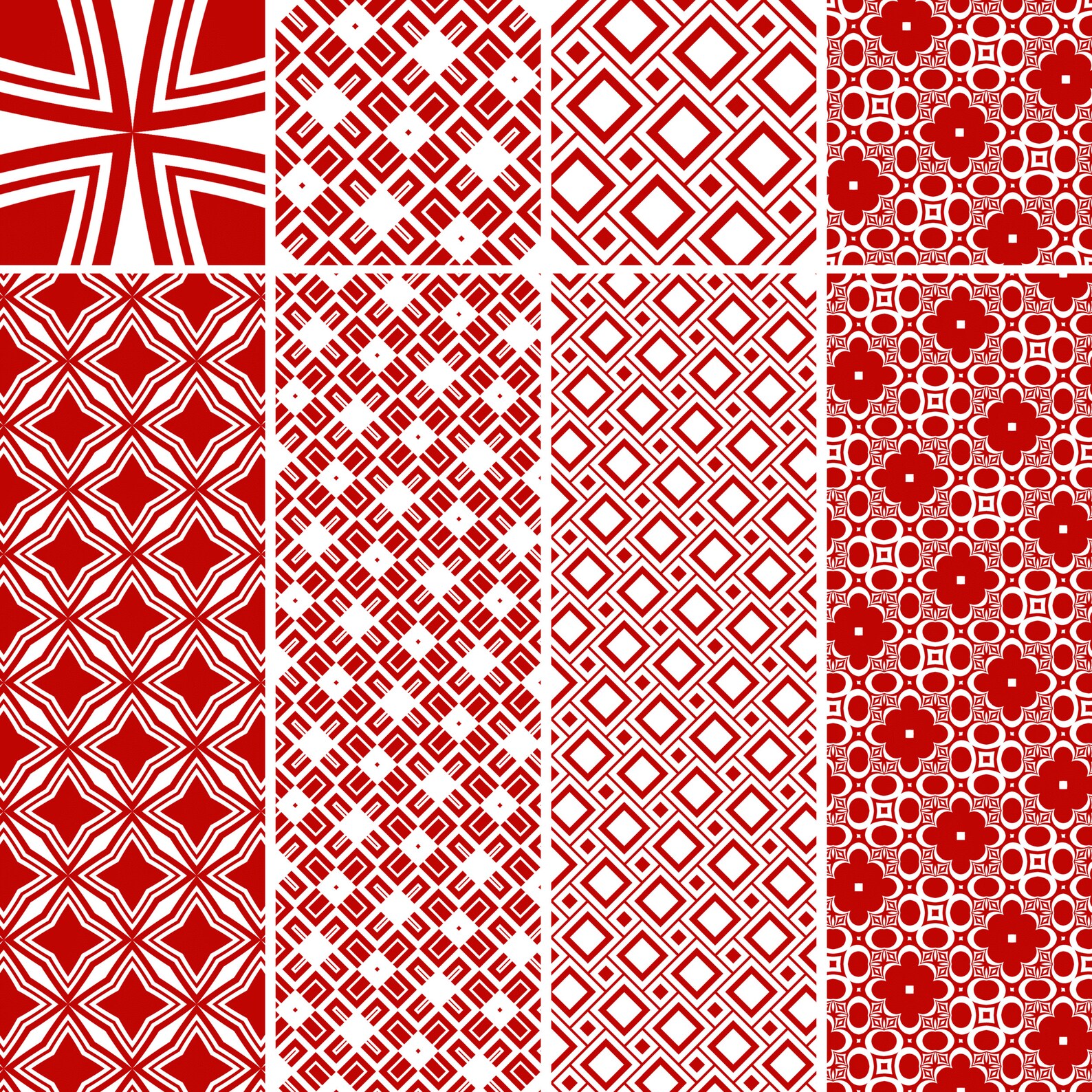 16 Digital Tiles and 16 Digital Papers With Geometric Patterns in Red ...