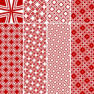 16 Digital Tiles and 16 Digital Papers With Geometric Patterns in Red ...