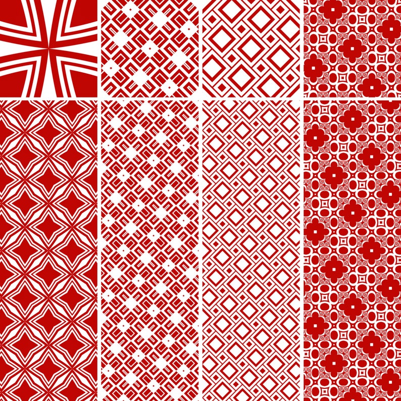 16 Digital Tiles and 16 Digital Papers With Geometric Patterns in Red ...