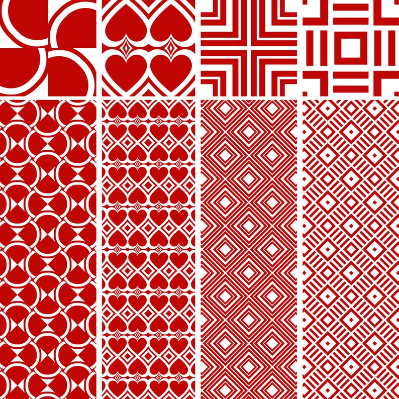 16 Digital Tiles and 16 Digital Papers With Geometric Patterns in Red ...