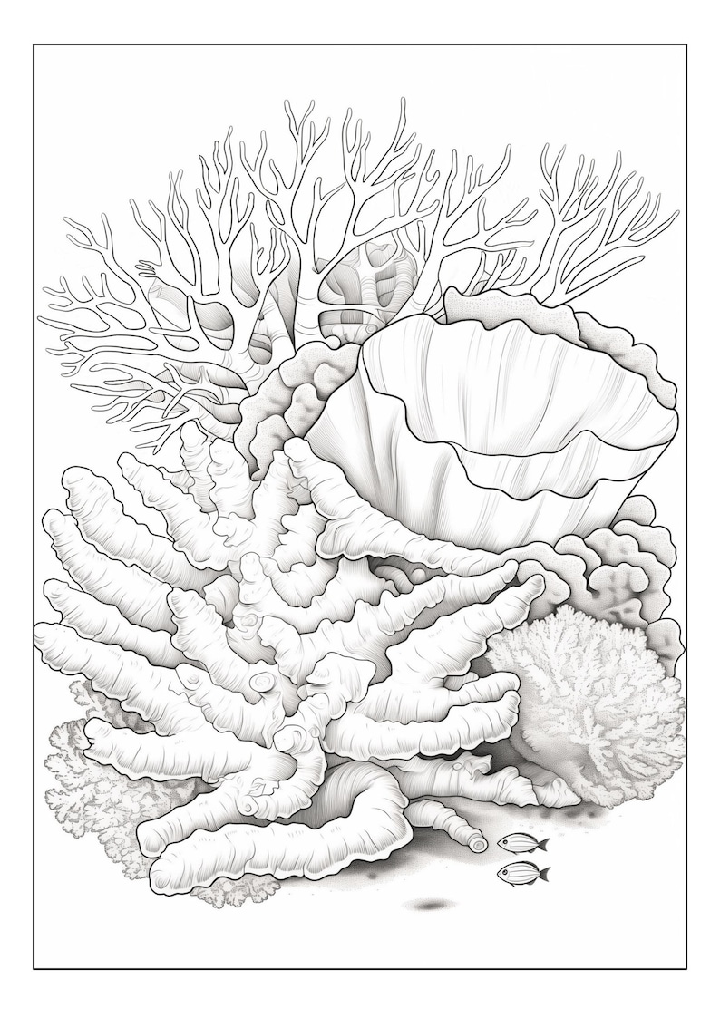 Set of 20 Coloring Pages With Sea Corals, Marine and Ocean Life, Coral ...