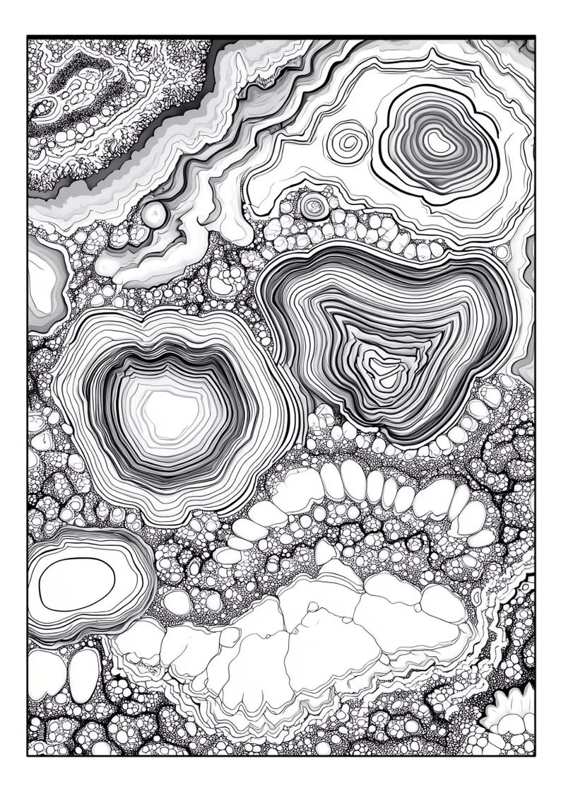 Set of 32 Printable Coloring Pages With Small Agate Stones in Section ...