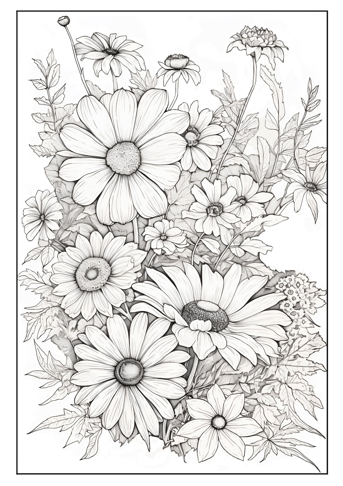30 Printable Grayscale Coloring Pages With Flowers, for Kids and Adults ...