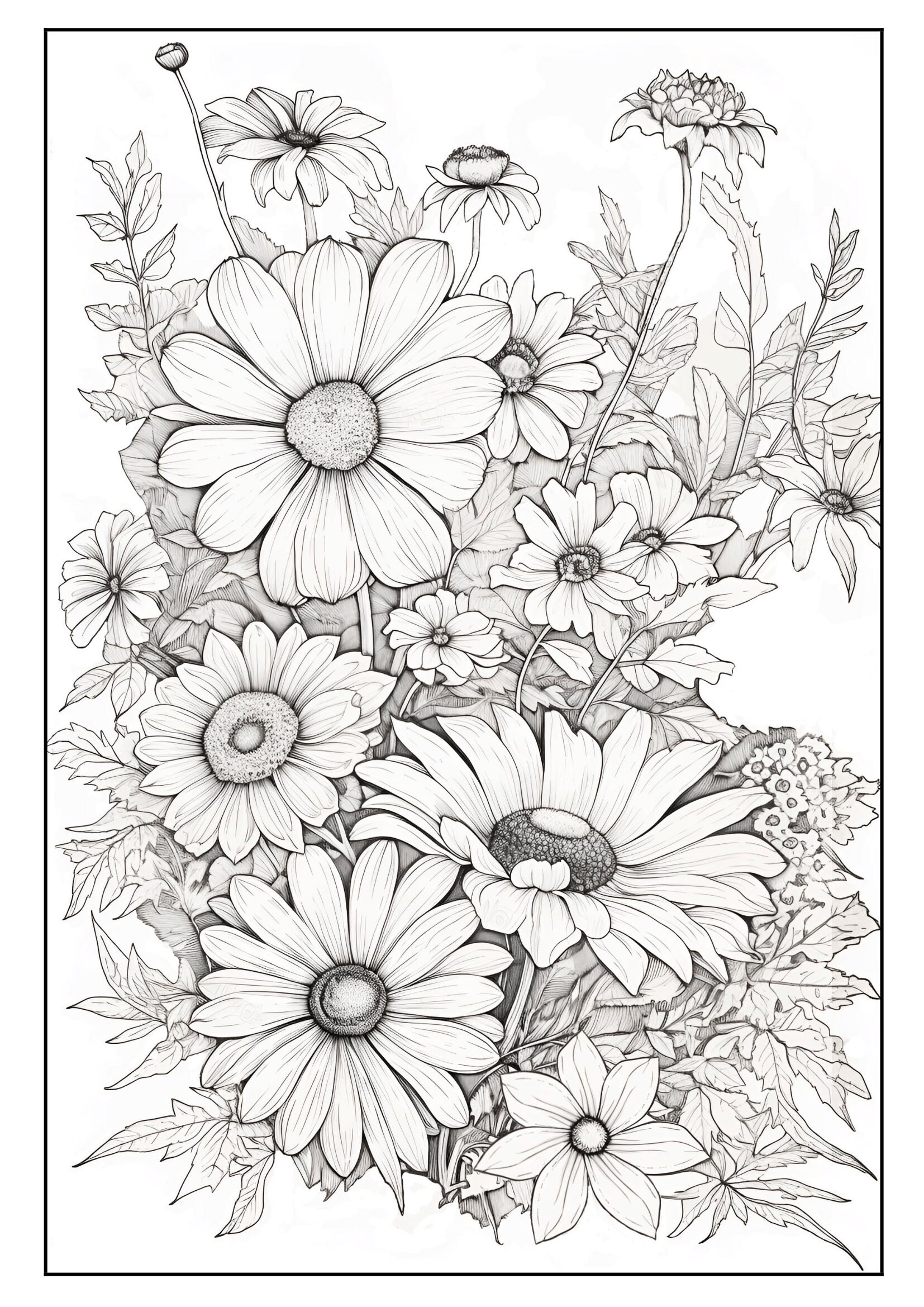 30 Printable Grayscale Coloring Pages With Flowers, for Kids and Adults ...