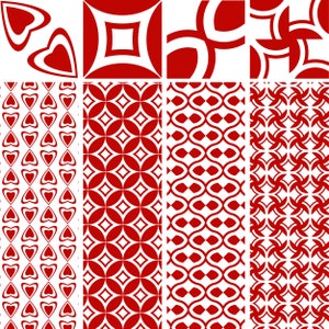 16 Digital Tiles and 16 Digital Papers With Geometric Patterns in Red ...
