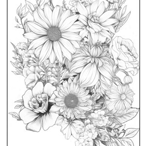30 Printable Grayscale Coloring Pages With Flowers, for Kids and Adults ...