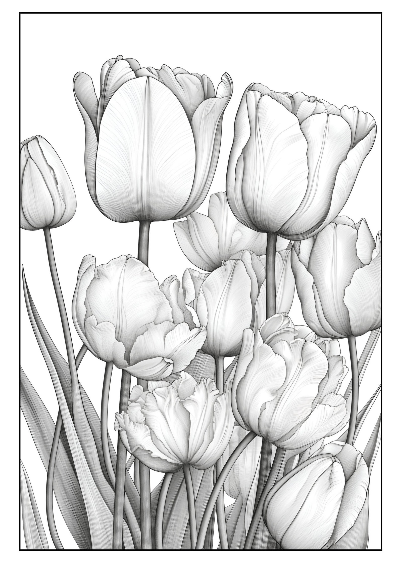 30 Printable Grayscale Coloring Pages With Flowers, for Kids and Adults ...