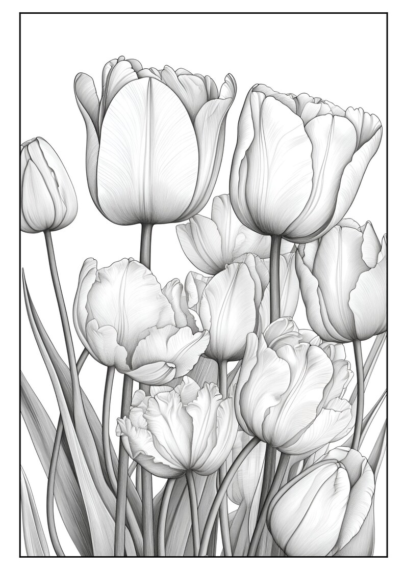 30 Printable Grayscale Coloring Pages With Flowers, for Kids and Adults ...