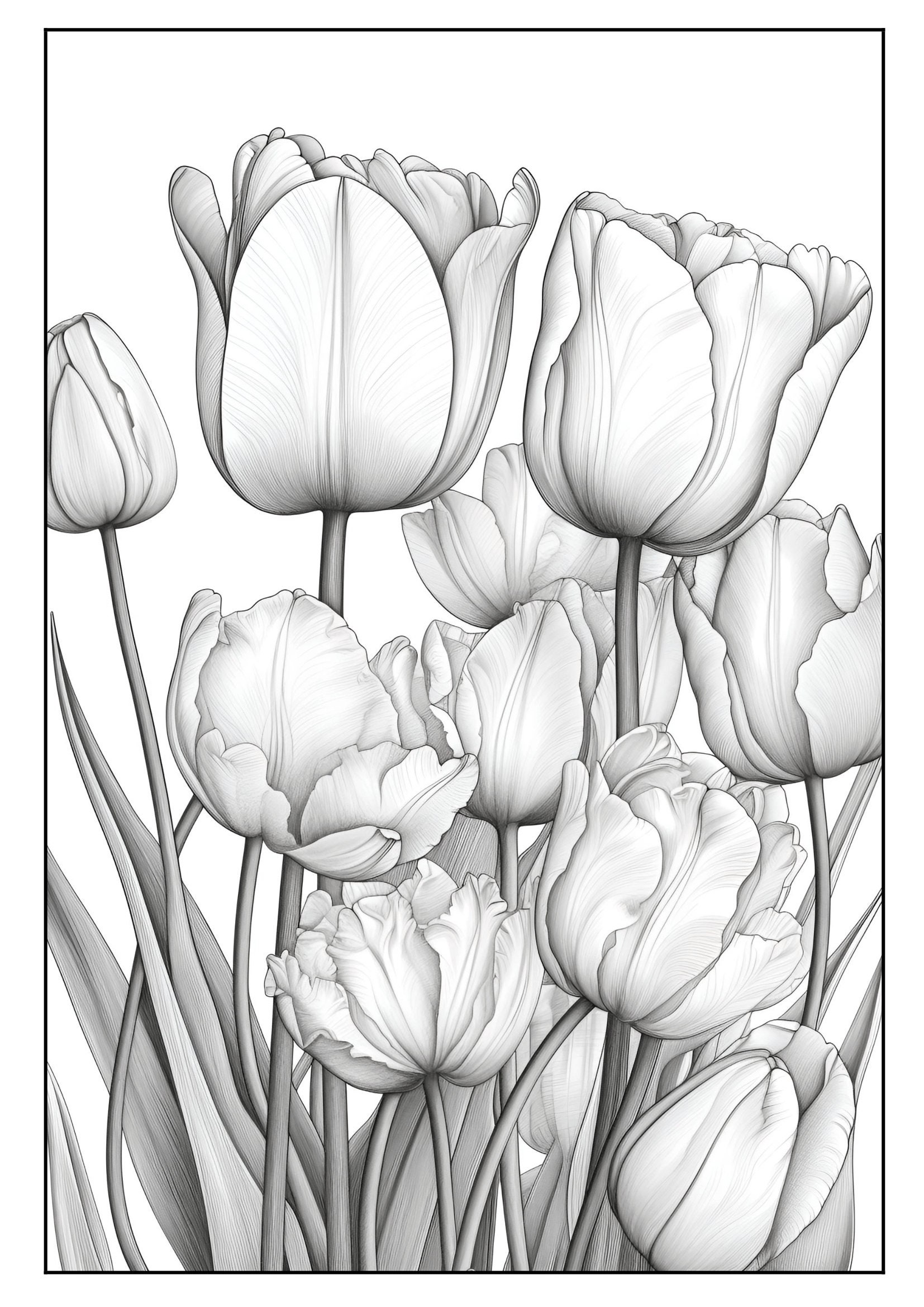 30 Printable Grayscale Coloring Pages With Flowers, for Kids and Adults ...