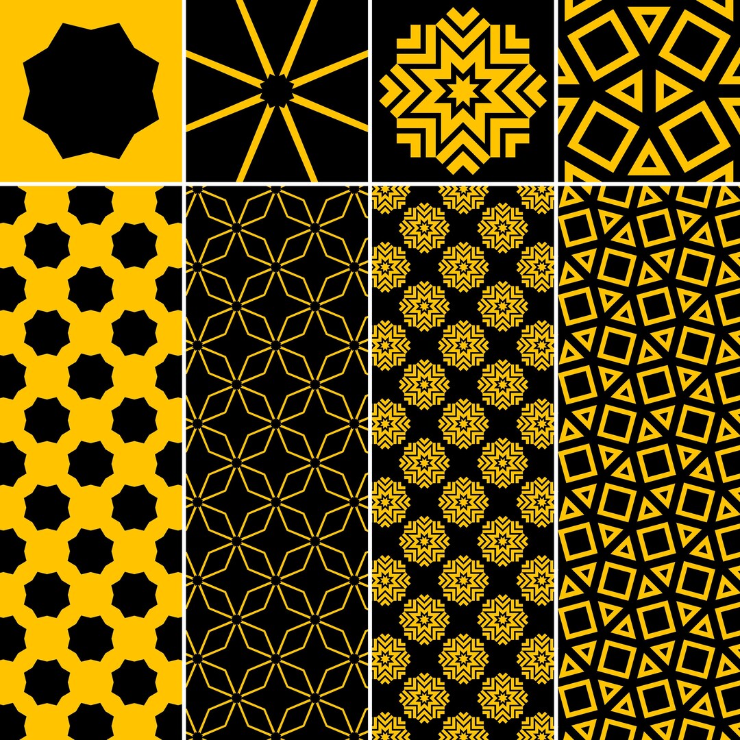 16 Digital Tiles and 16 Digital Papers With Geometric Patterns in Black ...