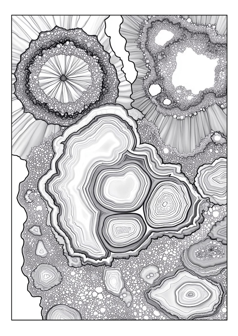 Set of 32 Printable Coloring Pages With Small Agate Stones in Section ...