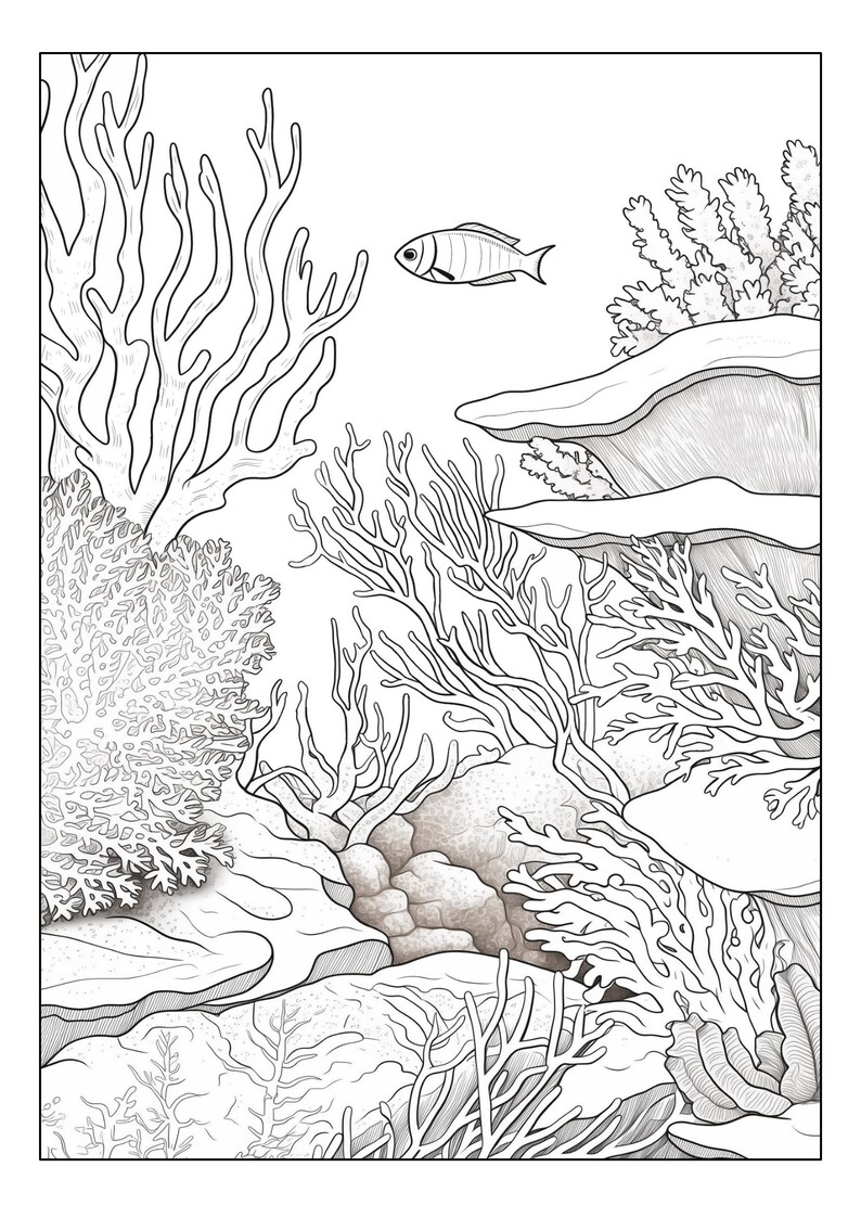Set of 20 Coloring Pages With Sea Corals, Marine and Ocean Life, Coral ...