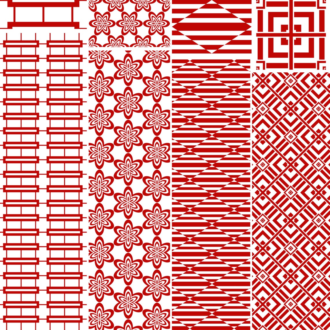 16 Digital Tiles and 16 Digital Papers With Geometric Patterns in Red ...