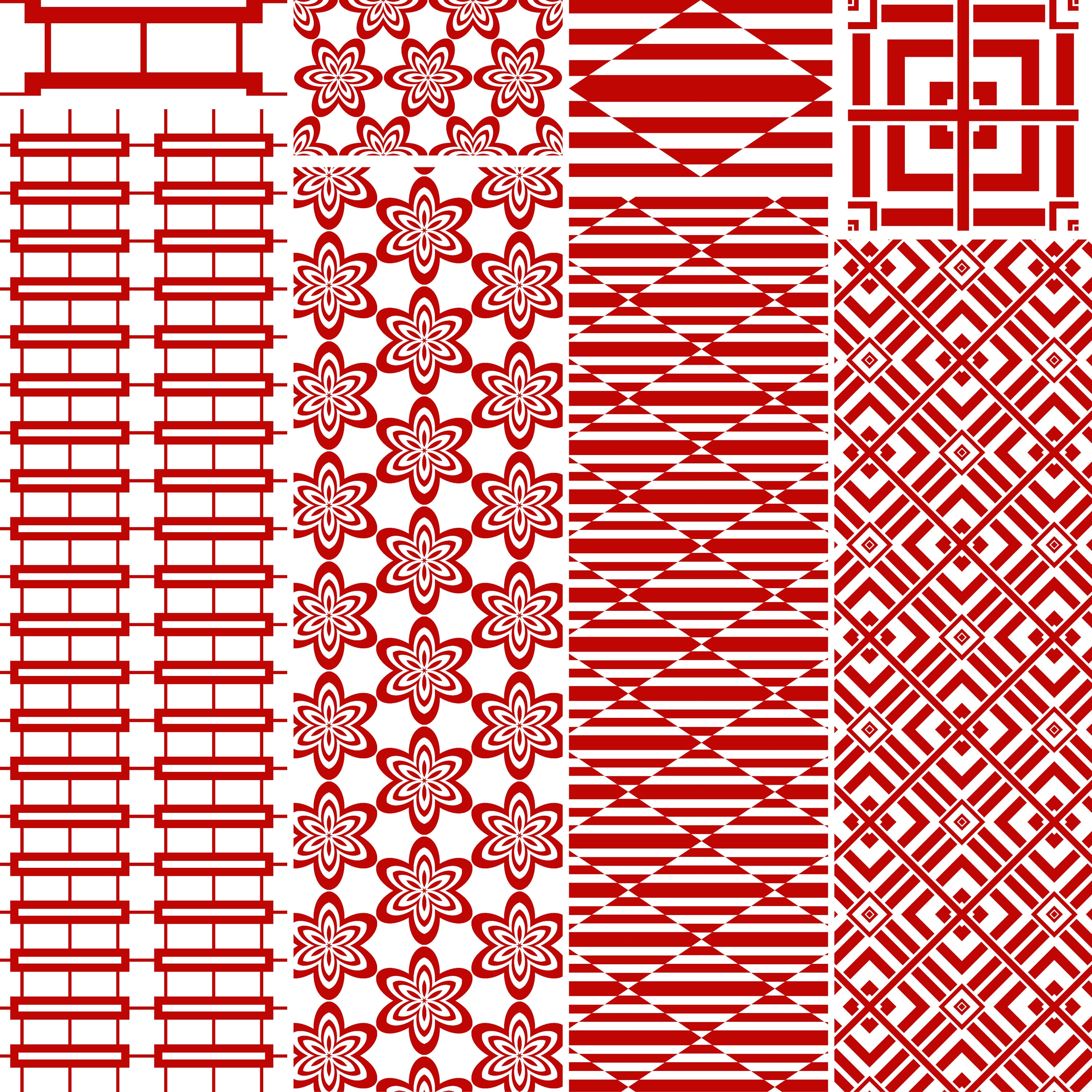 16 Digital Tiles and 16 Digital Papers With Geometric Patterns in Red ...