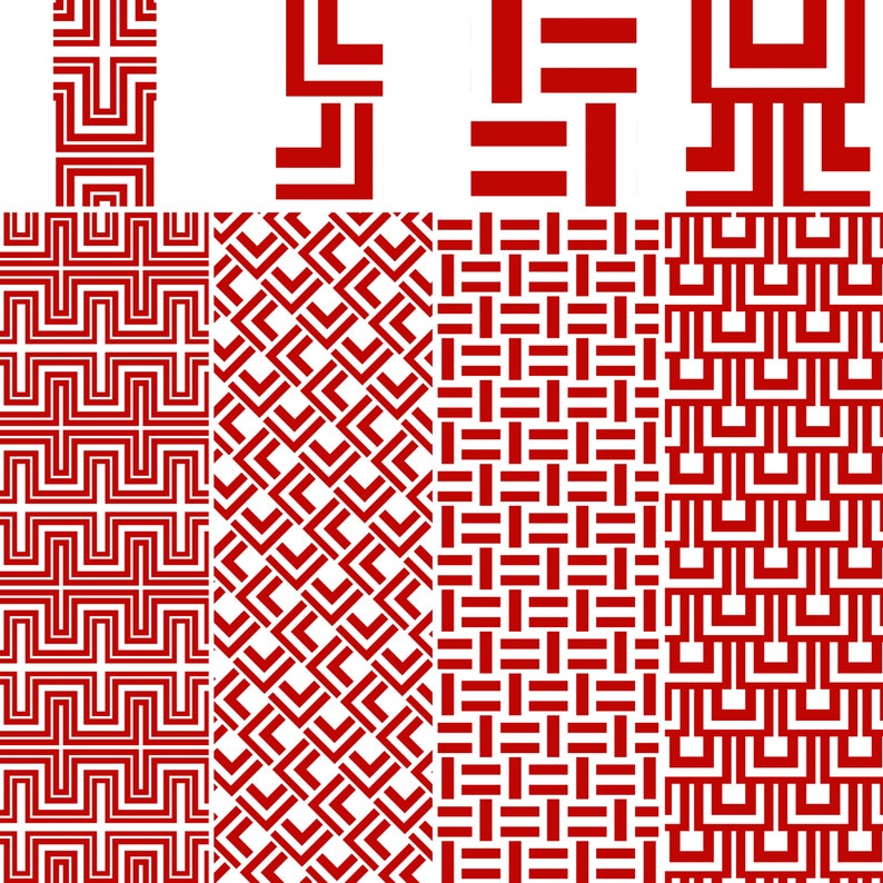 16 Digital Tiles and 16 Digital Papers With Geometric Patterns in Red ...