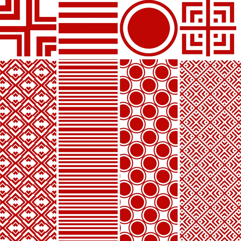 16 Digital Tiles and 16 Digital Papers With Geometric Patterns in Red ...