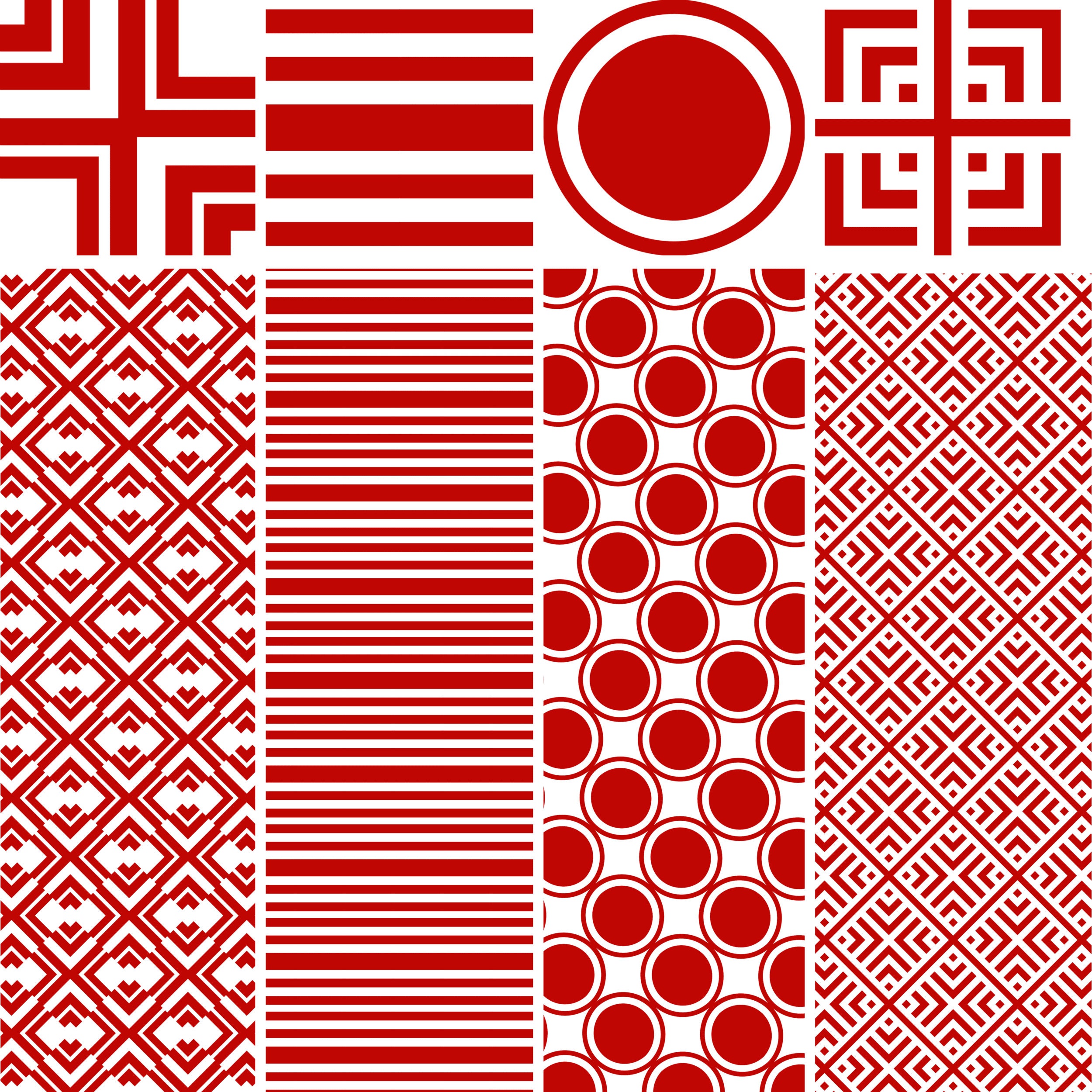 16 Digital Tiles and 16 Digital Papers With Geometric Patterns in Red ...